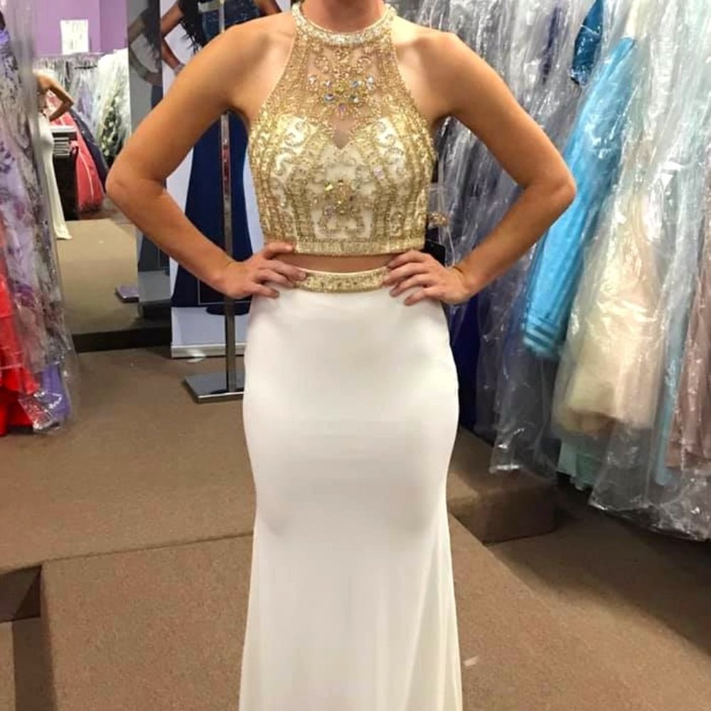 Gold/Ivory 2-Piece Prom Dress/Formal Gown Sz 0 - Gem